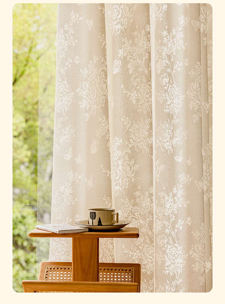 Beige Lace Sheer Kurtina-UV Filtering Curtain for Living Room, See ...