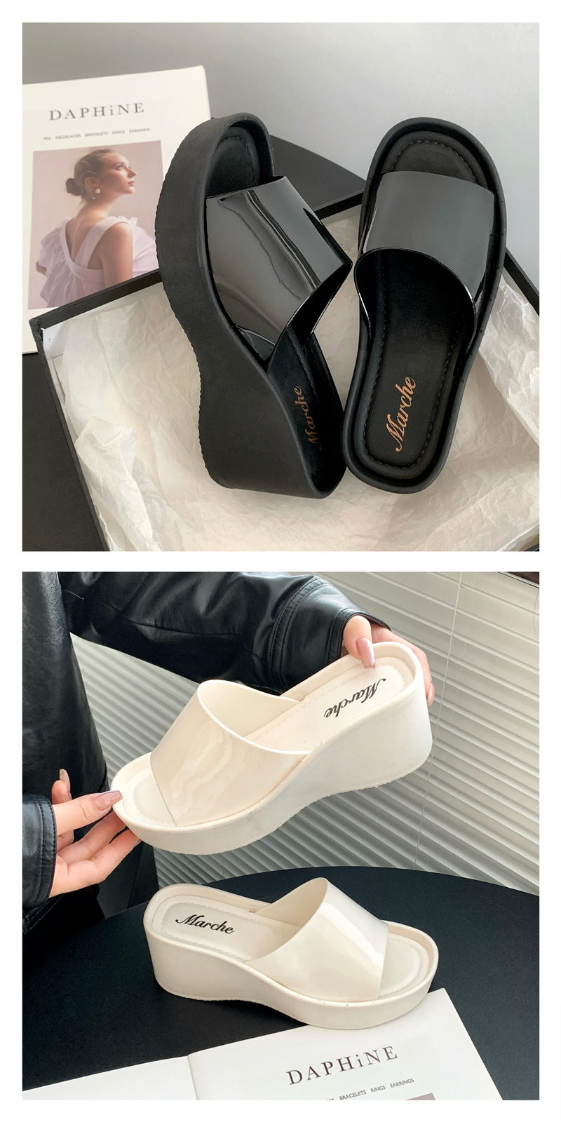 Marche Women's Casual Sandals Thick-Soled Simple One Strap Wedge With ...