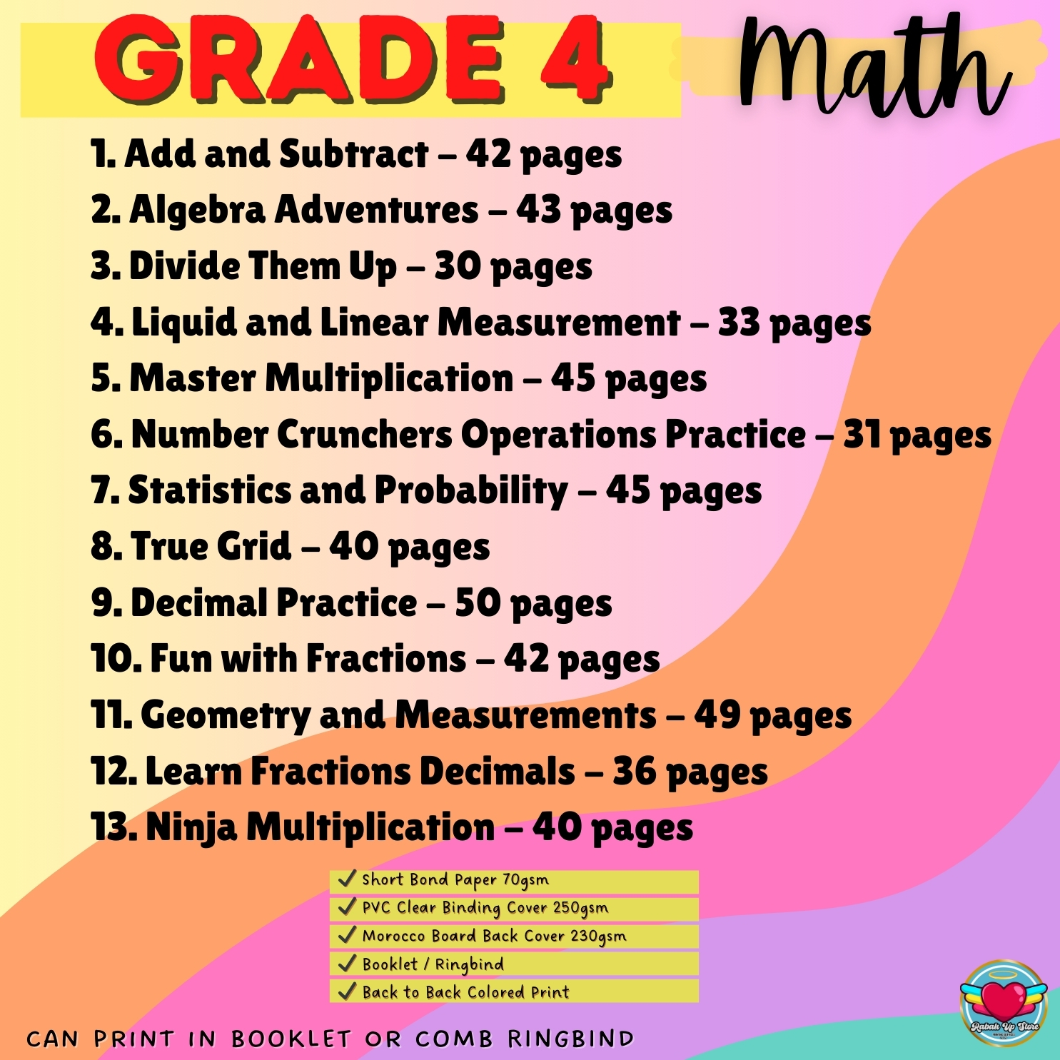 GRADE 4 (MATH) Activity Workbook Worksheet Homeschool Learning ...
