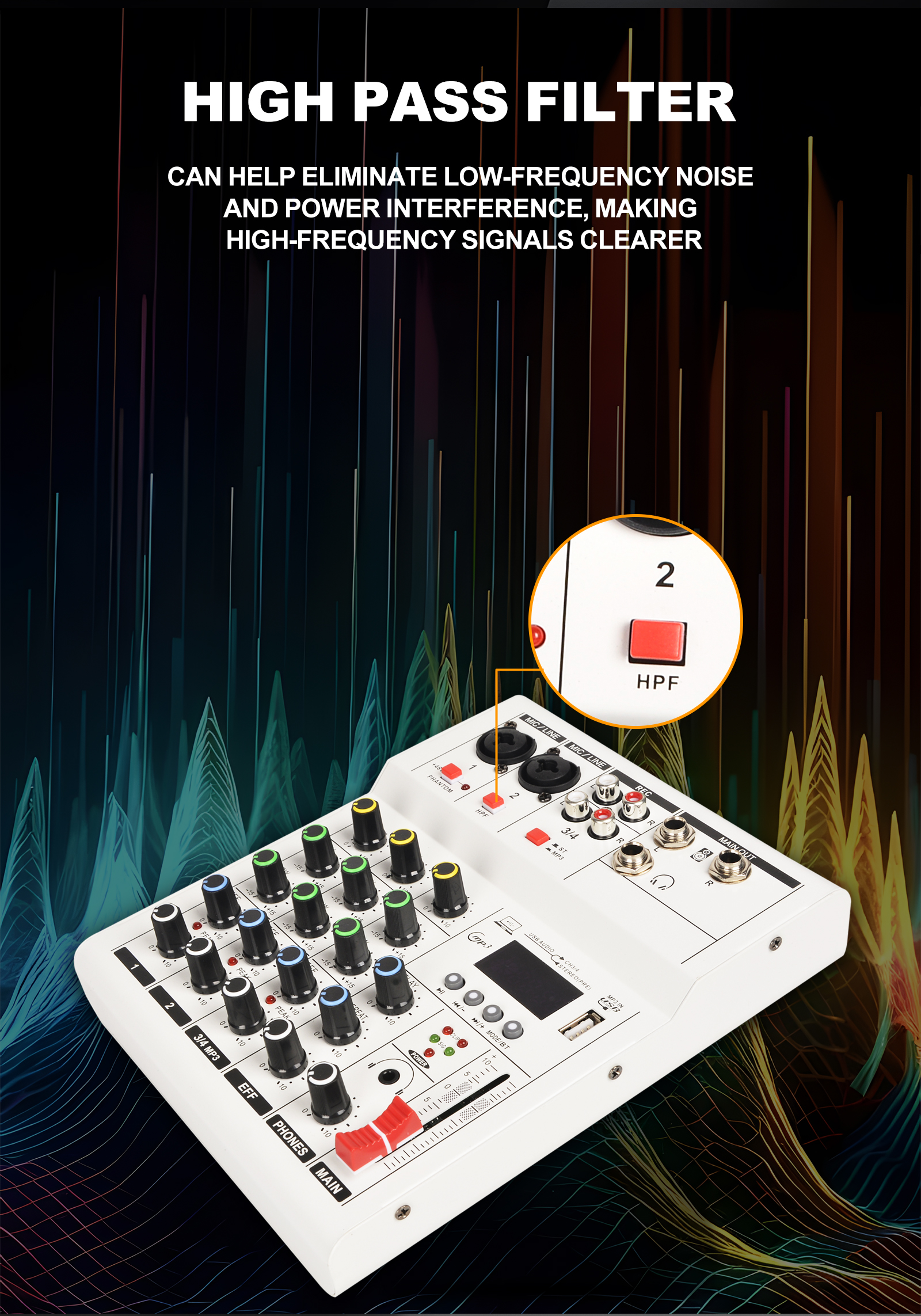 4-Channel Audio mixer Studio-Grade DJ Mixer Device Bluetooth Compatible ...
