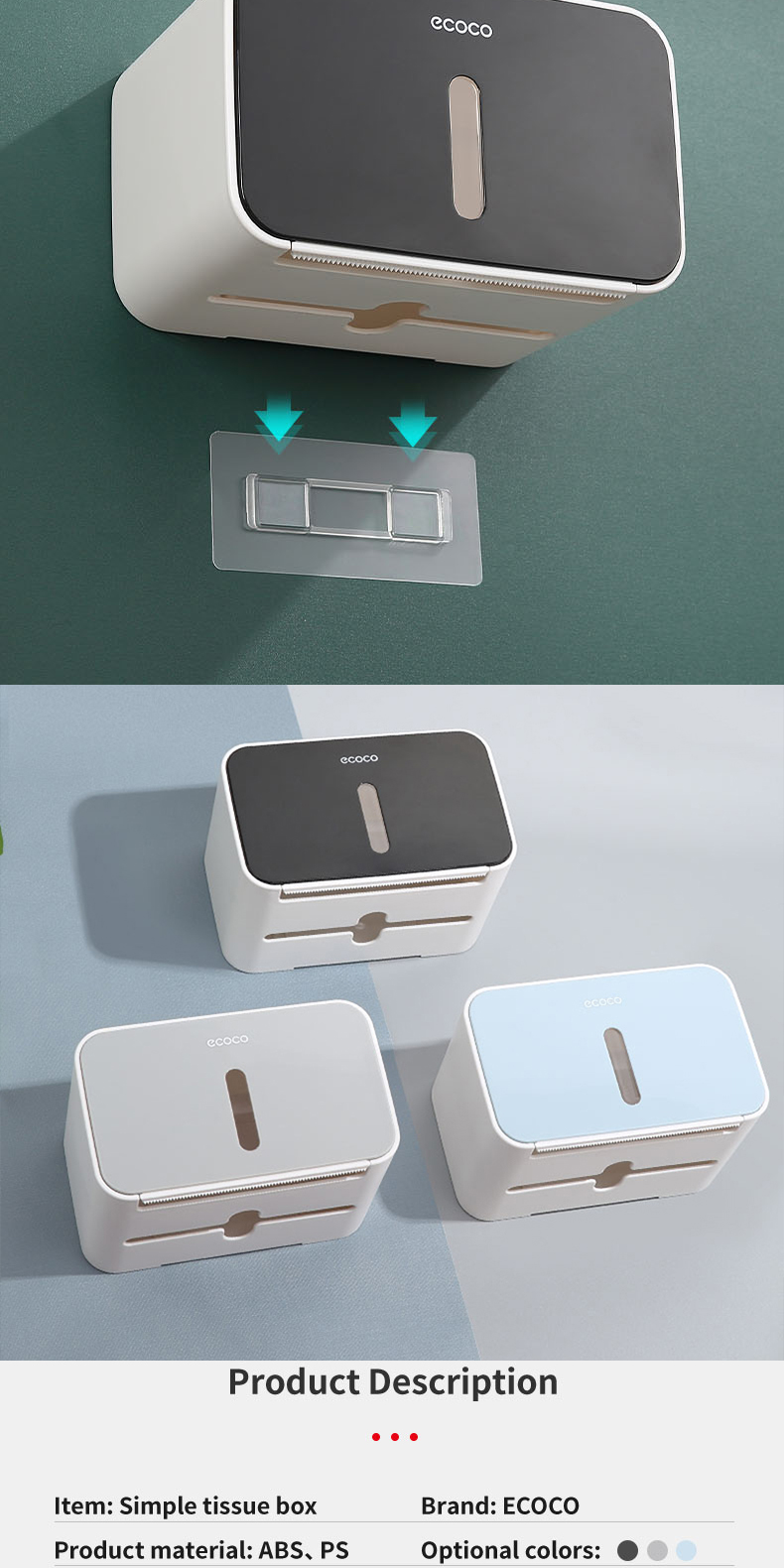 Ecoco Tissue Holder Bathroom Wall Mounted Tissue Box Waterproof for ...