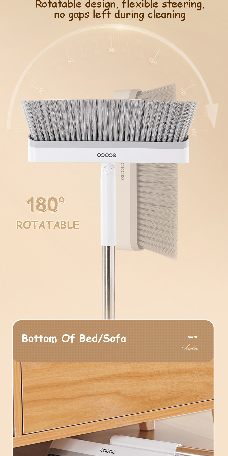 Ecoco 2-In-1 Broom Dust Pan with Comb Rotating 180° Foldable & Space-Saving Sturdy & Durable ...