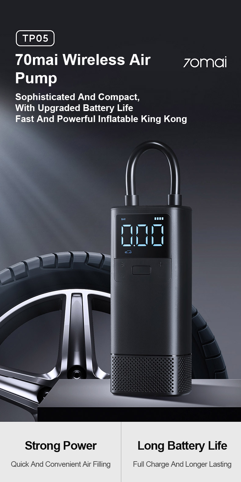 70mai TP05 Car Tire Wireless Air Pump Portable Digital Air Compressor 150PSI Rechargeable ...