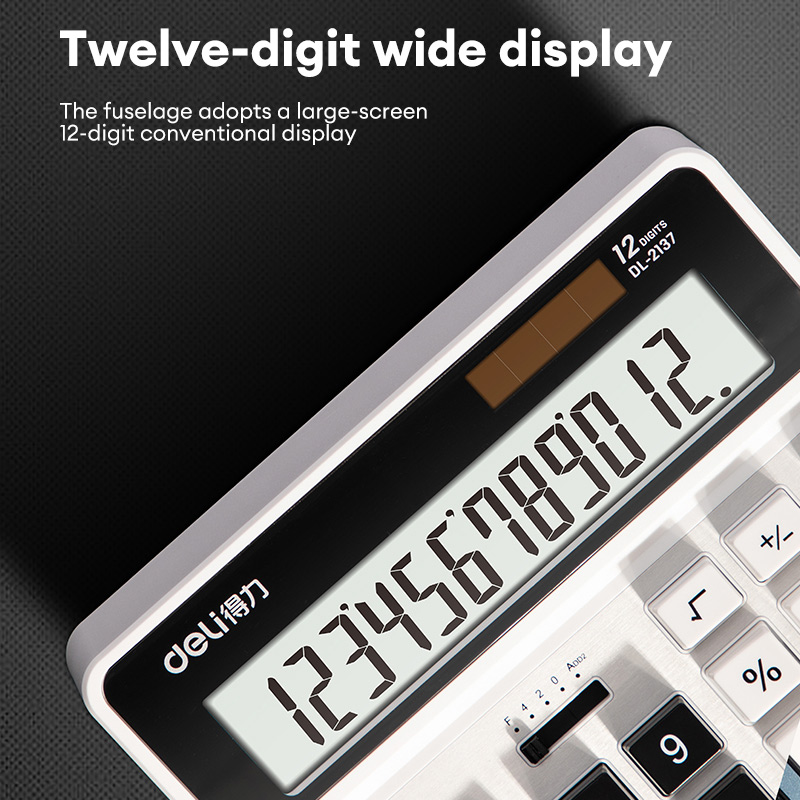 Deli 12-Digit Electric Calculator Desktop Big Calculator Solar ...