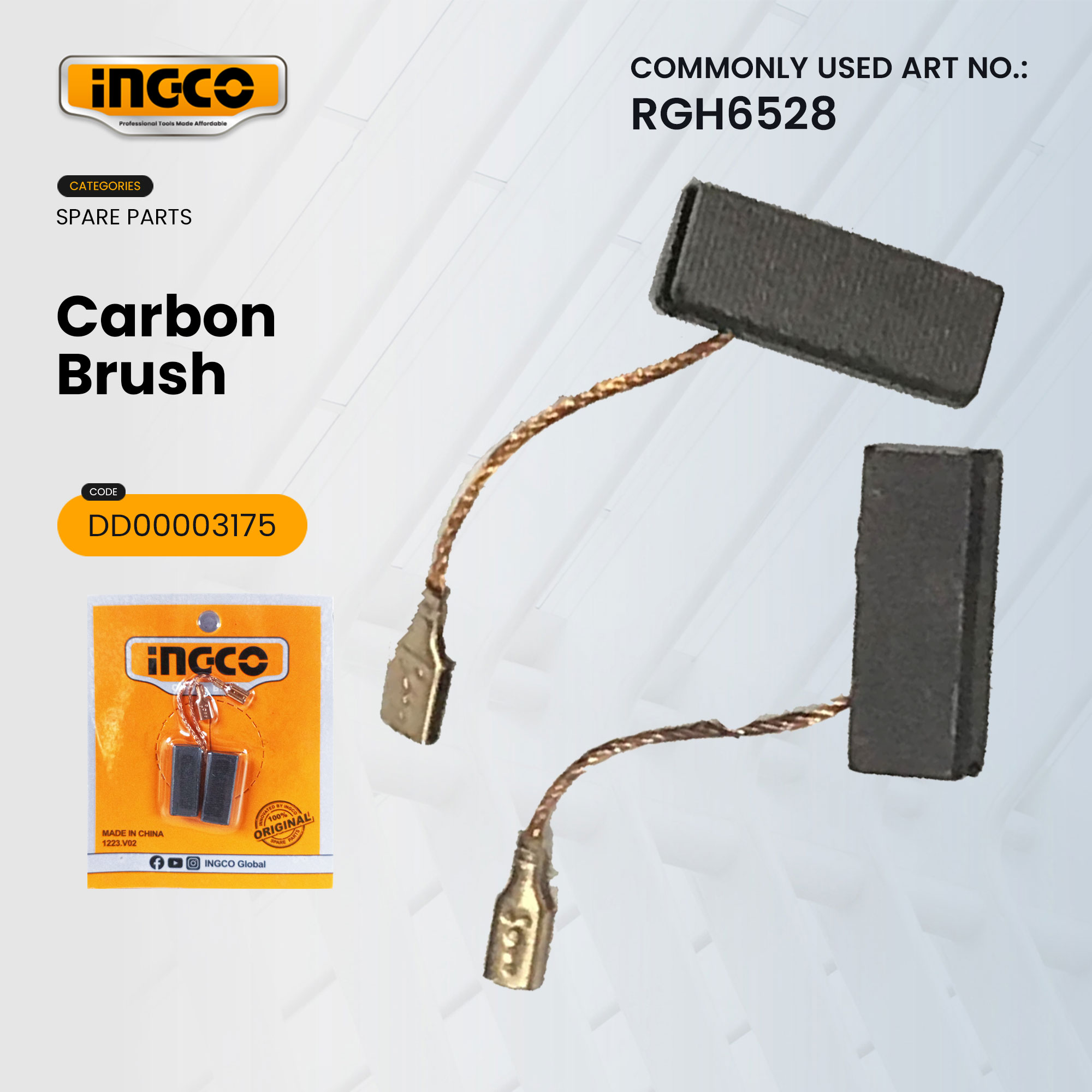 Ingco Carbon Brushes Replacement For Rotary Hammer Electric Tool Spare ...