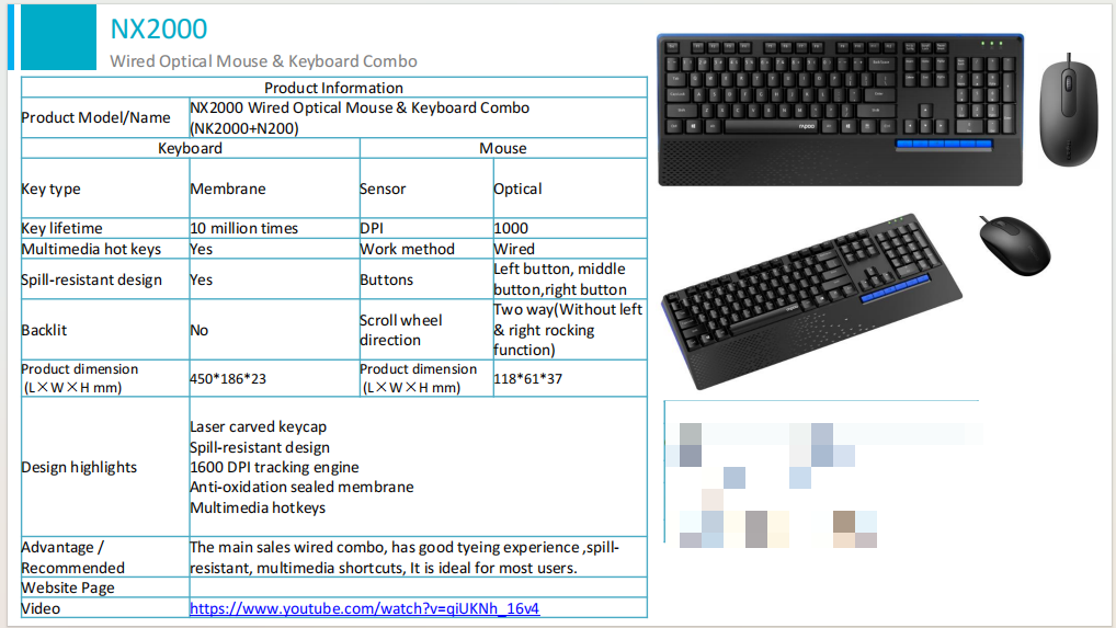 Rapoo NX2000 Wired Keyboard and Mouse Set Combo 1600DPI | Shopee ...