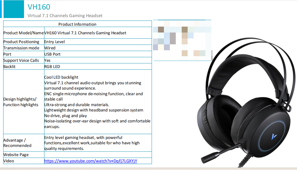 Rapoo VH160 USB 7.1 Virtual Surround Channel Gaming Headset with Microphone Noise Cancellation ...