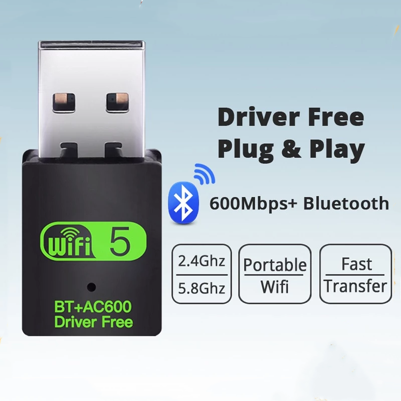 600Mbps USB WiFi Bluetooth 5.0 2-in-1 Adapter, Dual Band 2.4/5GHz Driver-Free for PC/Laptop ...