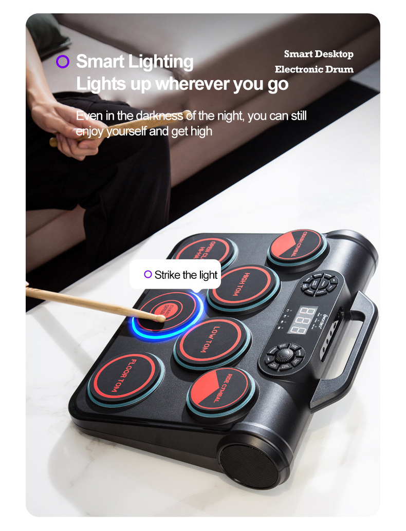 Portable Tabletop Digital Drum Kit with 7 Dynamic Pads USB MIDI-Compact ...