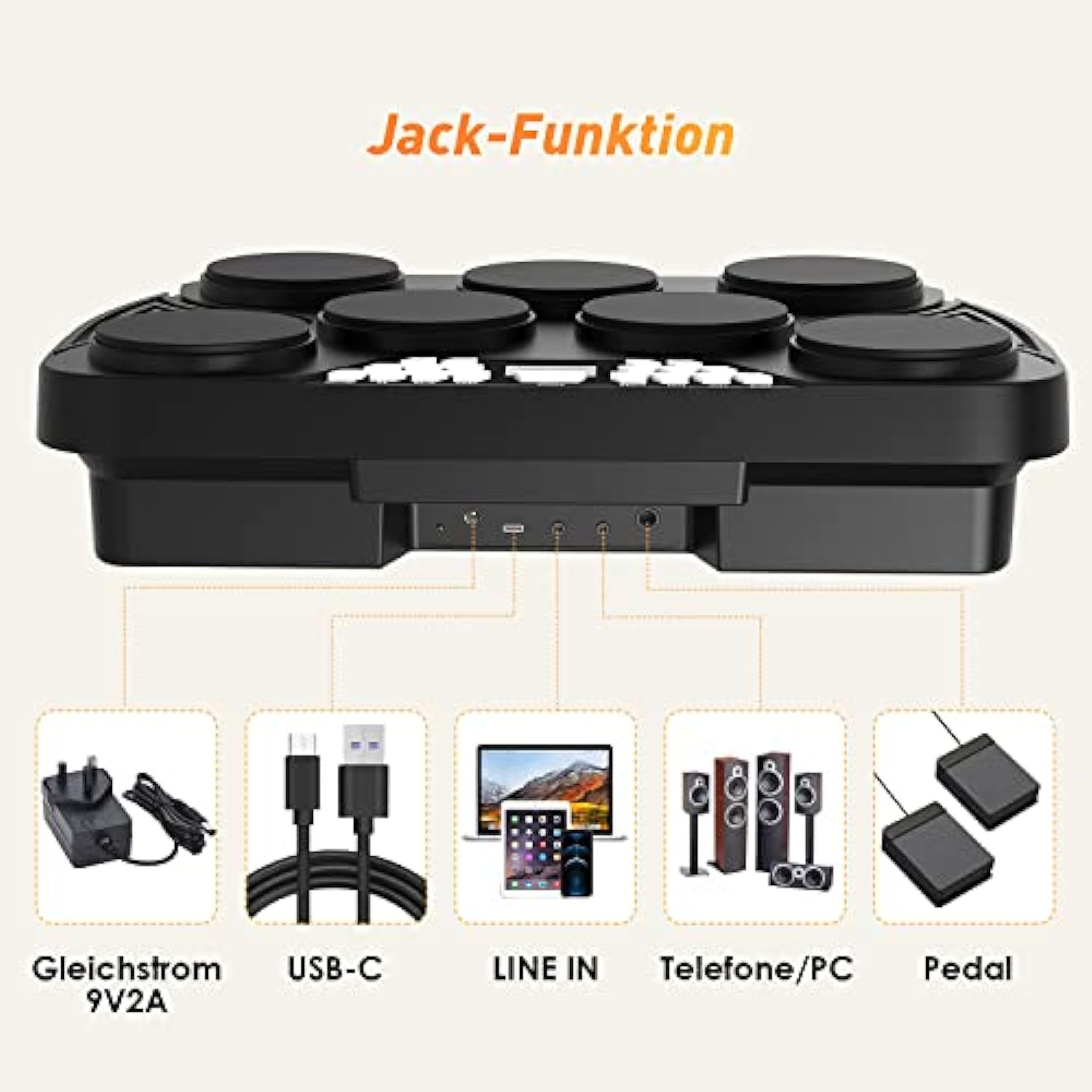 Benston Tabletop Electronic Drum Set with Built in 2 Speakers 7-Pad ...