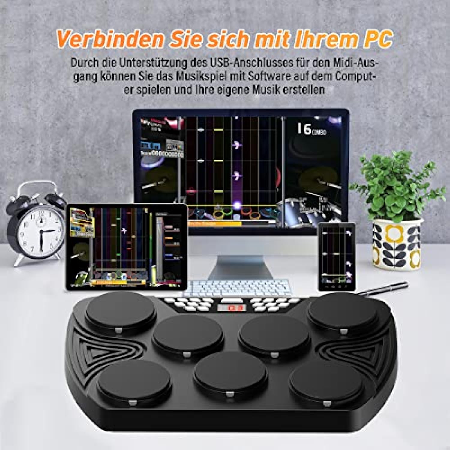 Benston Tabletop Electronic Drum Set with Built in 2 Speakers 7-Pad ...