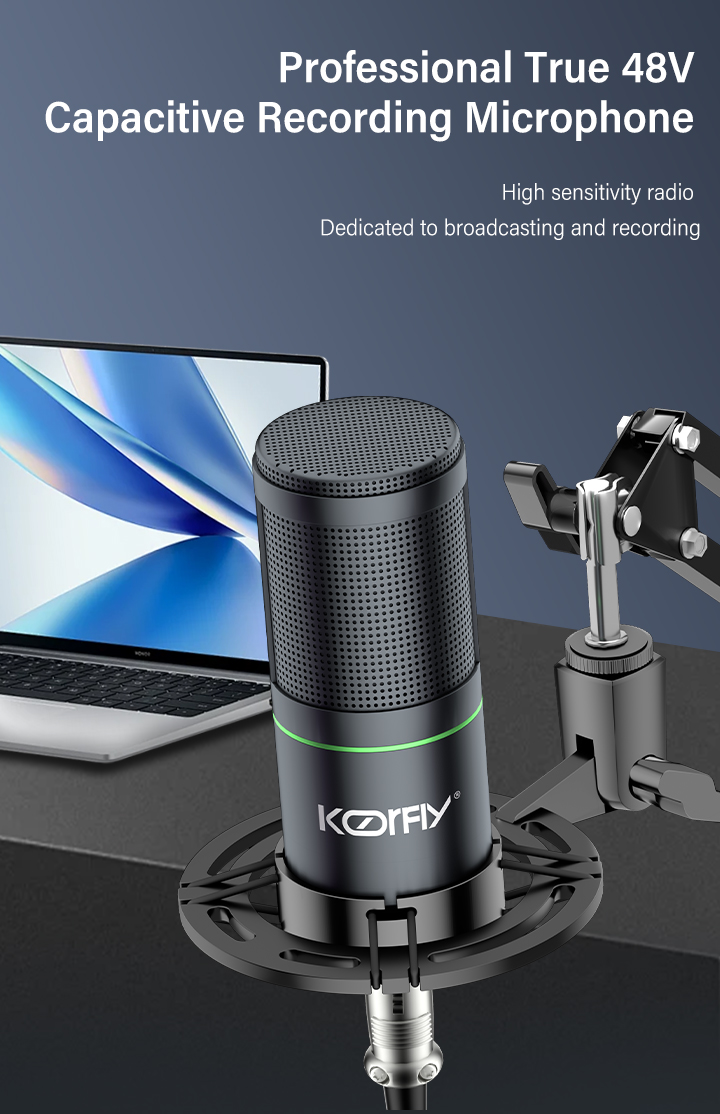 KOORFLY 48V XLR Condenser Microphone ZX320 Professional Cardioid Studio ...