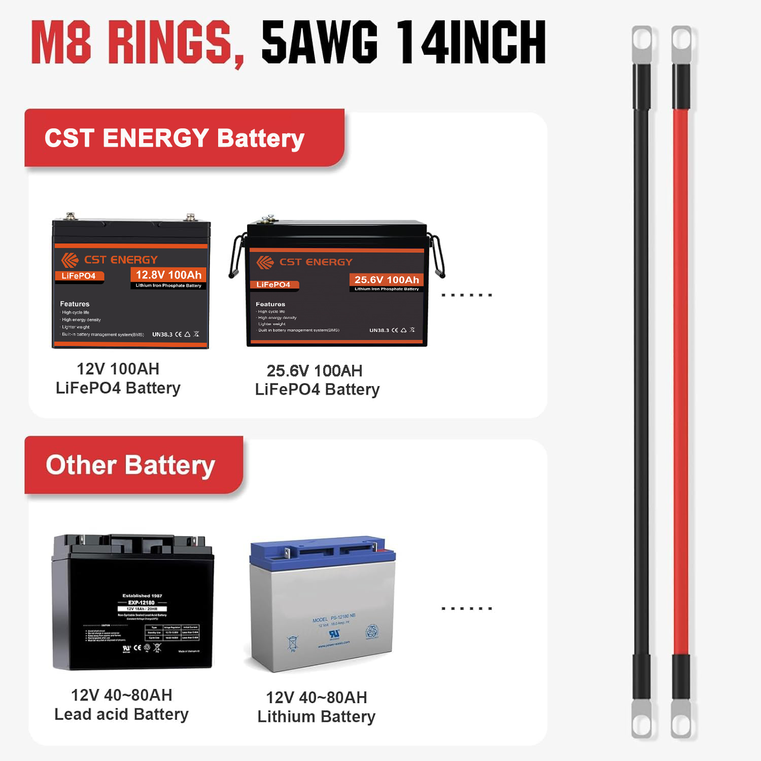 CST ENERGY 5AWG Battery Cable 12V 100ah 280ah lifepo4 battery | Shopee ...