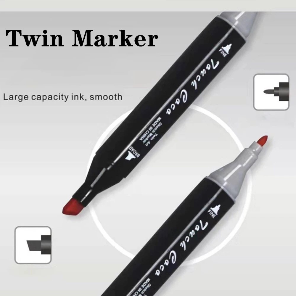 Dual Head Based Marker Pen Set Students Twin Tip Ink Pen Sketching ...