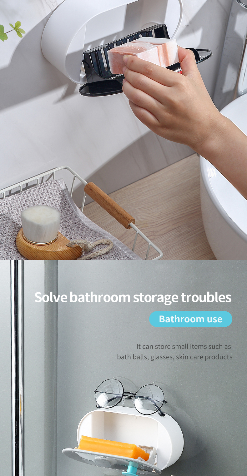 Ecoco Soap Holder Organizer Wall-mounted Flip Soap Rack with Cover Waterproof and Fast Drain 2 ...