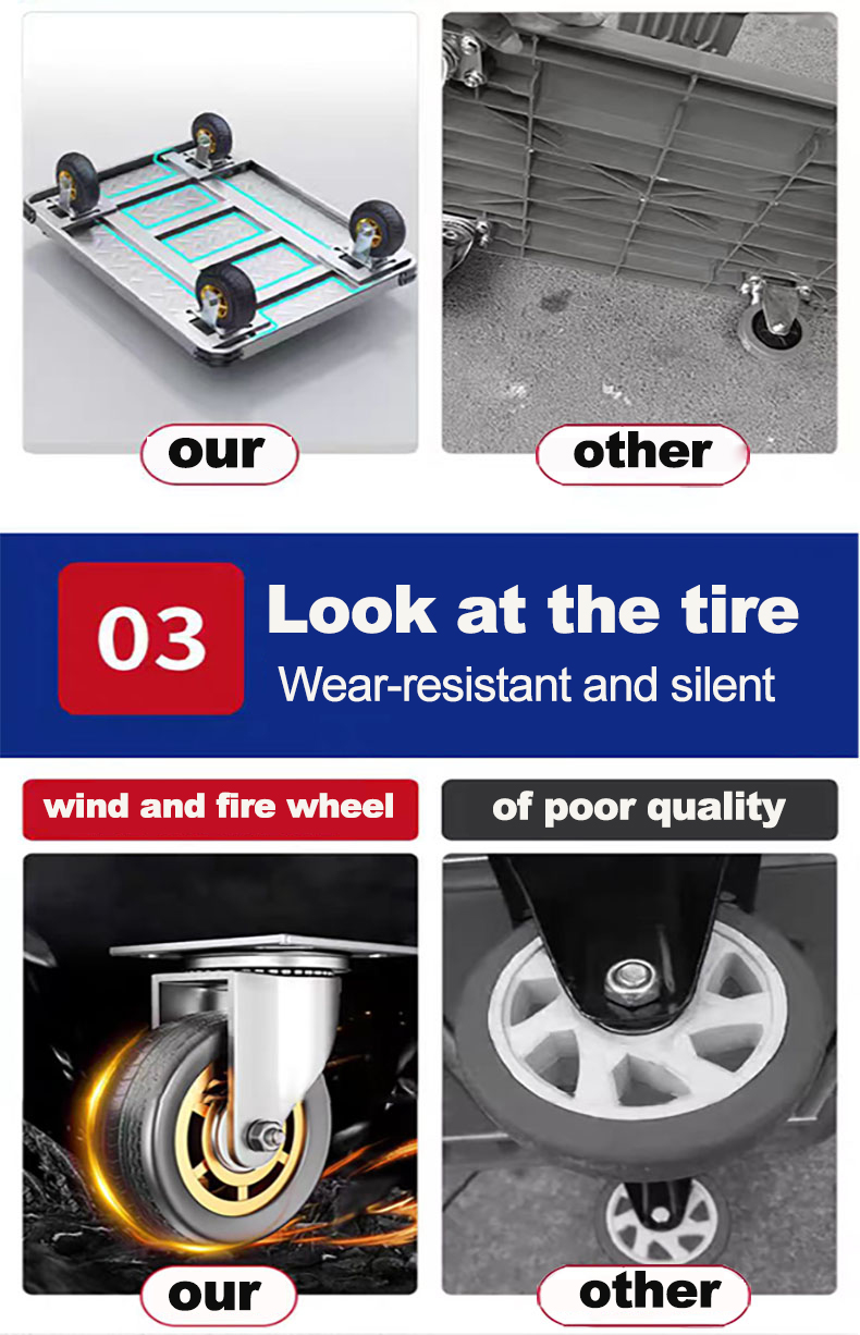 2000kg Heavy Duty Foldable trolley Hand Trucks Rubber Wheel Ultra Quiet ...