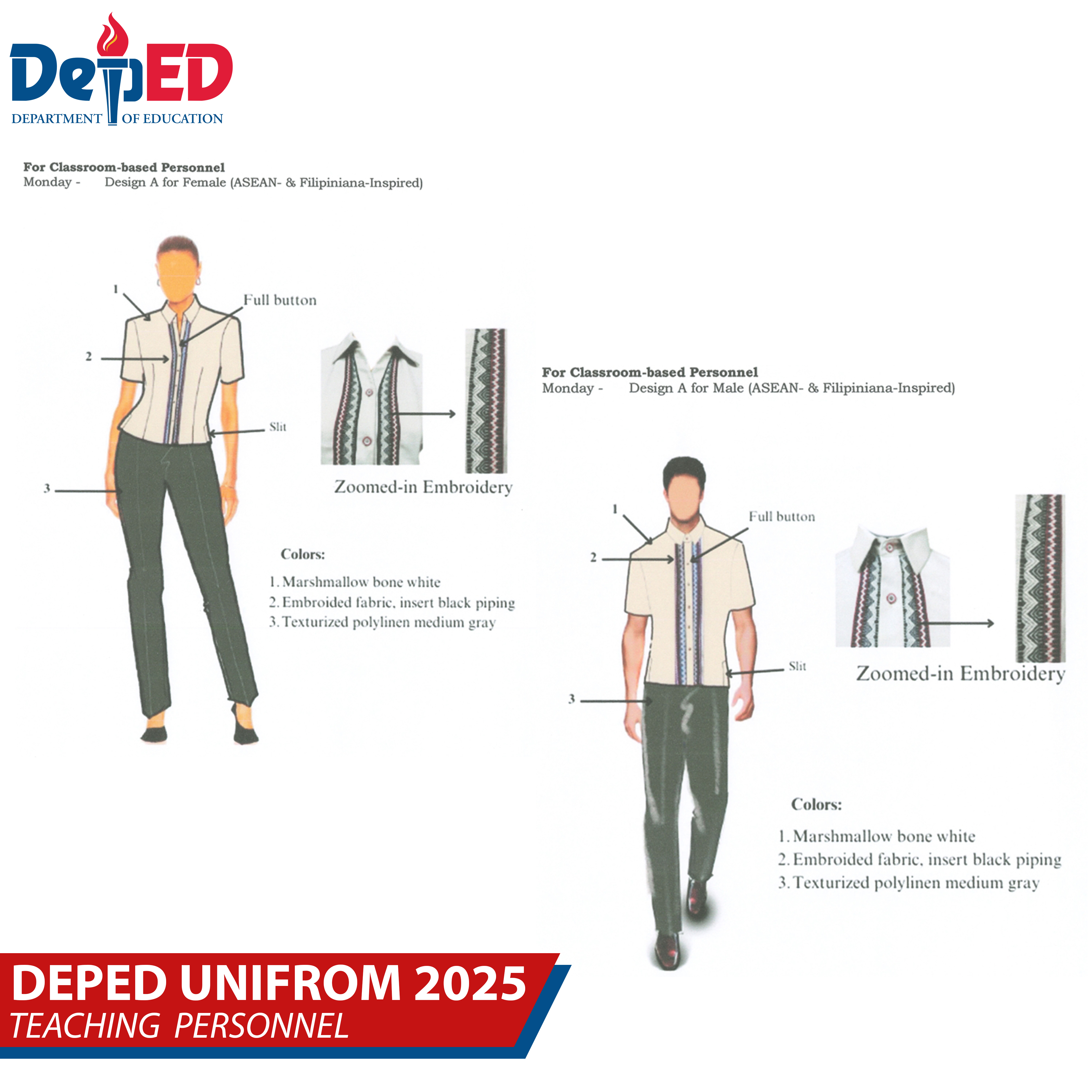 DepEd Female Teacher Uniform 2025 ORIGINAL, Upper & Pants w/ Complete ...
