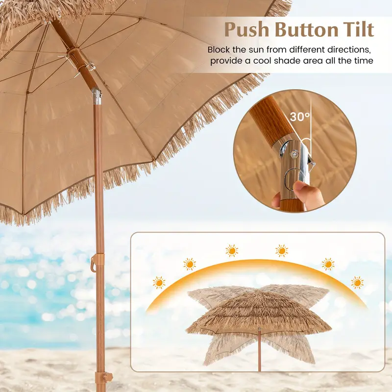 Straw Umbrella Sunshade Beach Garden Umbrella With Stand Stylish Big ...