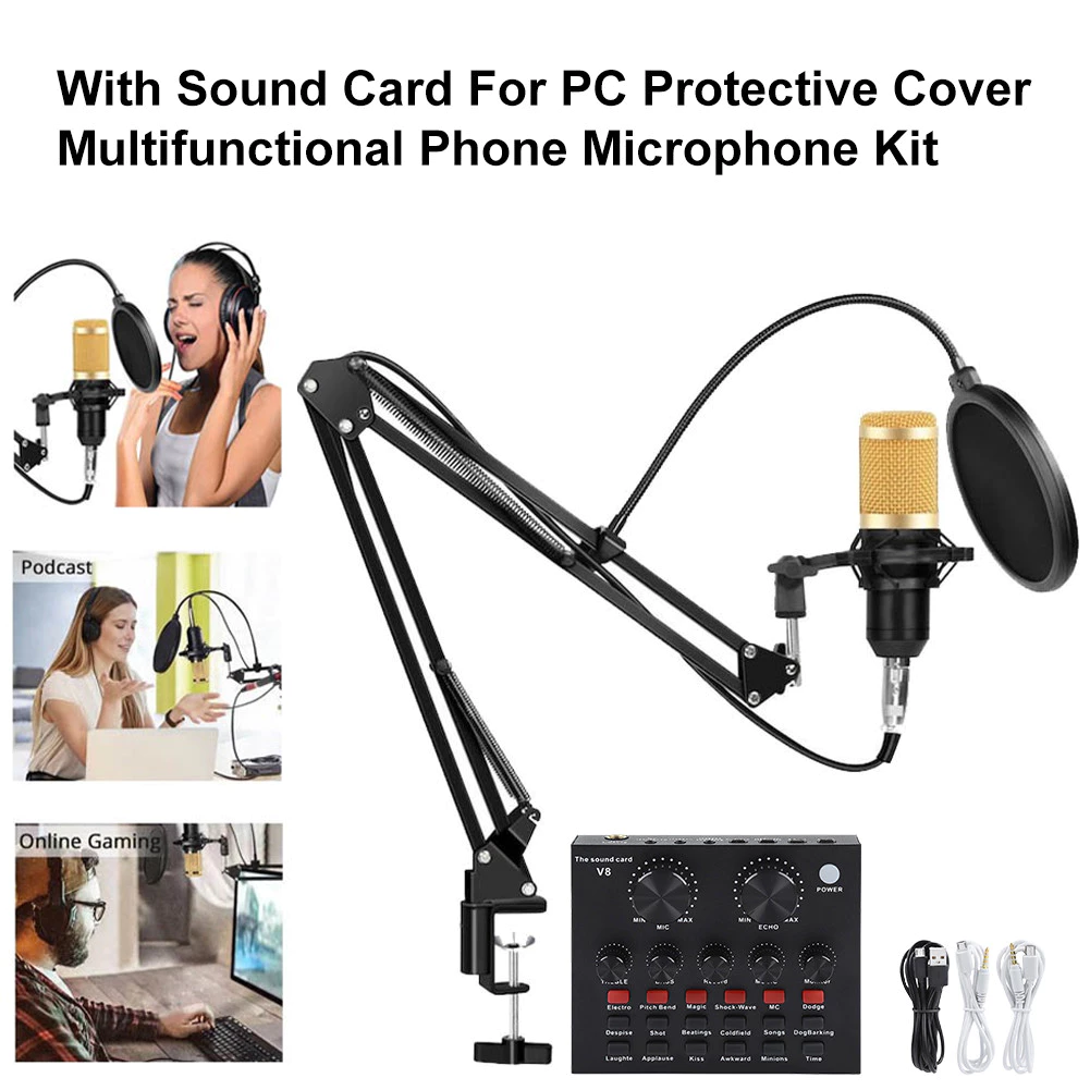 BM-800 Condenser Microphone Kit With V8 Multifunctional Live Sound Card Audio Mix Original ...