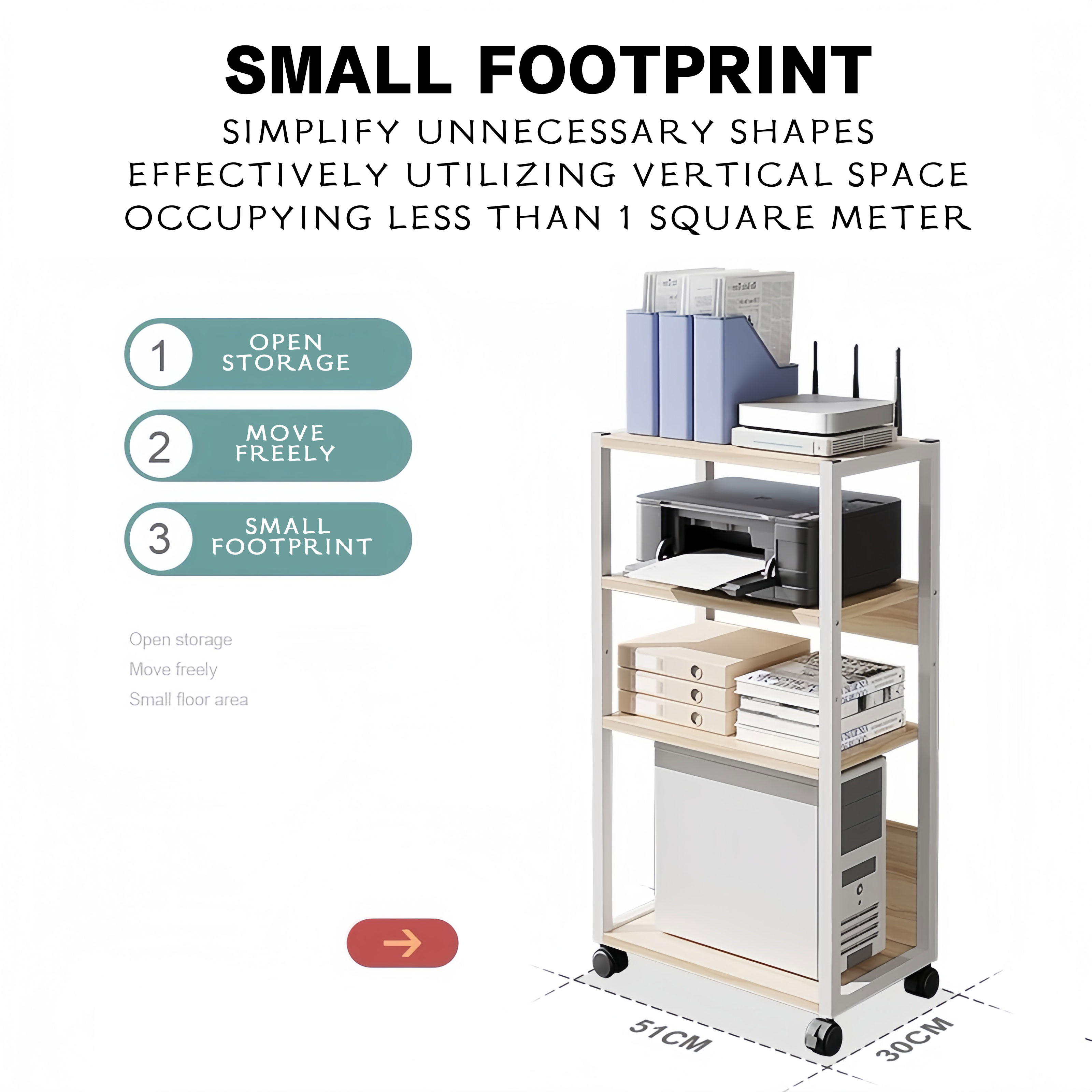 DOLPHIN BAY Mobile printer rack with wheels, office stand, bookshelf ...