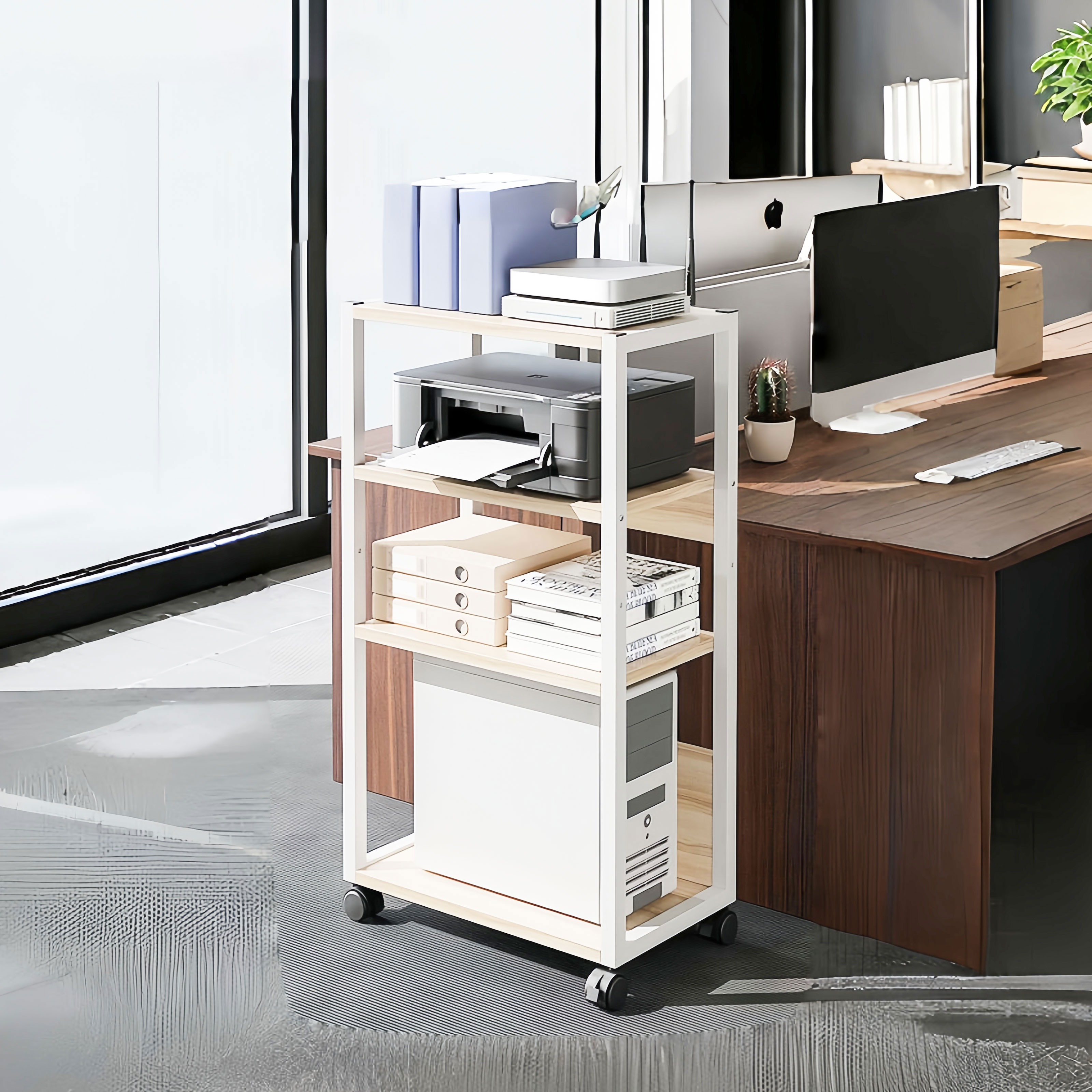 DOLPHIN BAY Mobile printer rack with wheels, office stand, bookshelf ...
