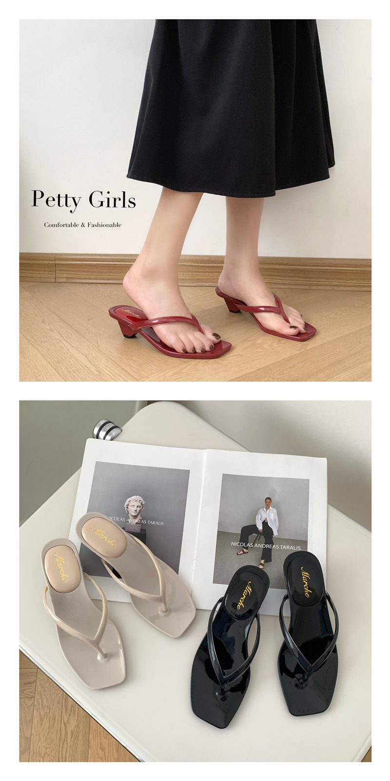 Marche Women’s Korean Style Summer Sandals – 1" Thin Heel, Simple ...