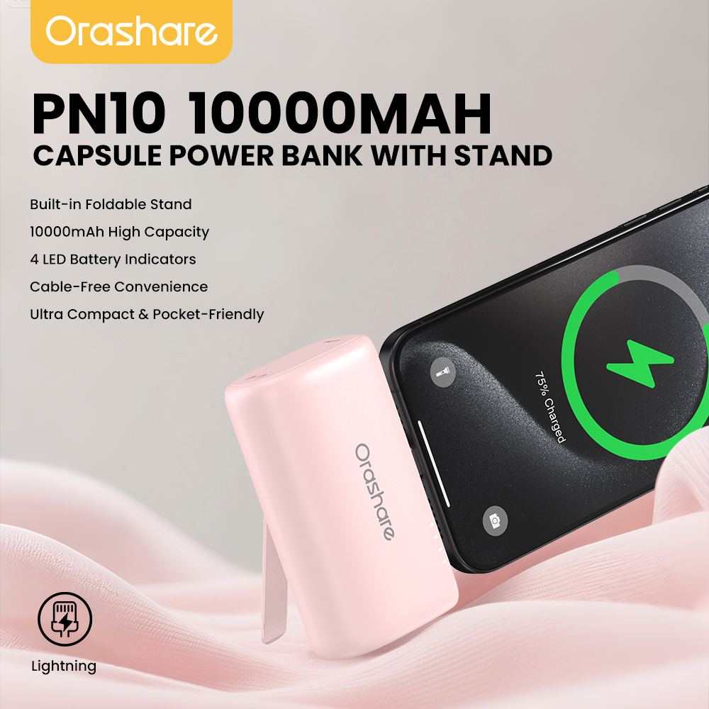 Orashare PN10 10000mAh Power Bank with Stand Built-in Lightning/Type-C ...