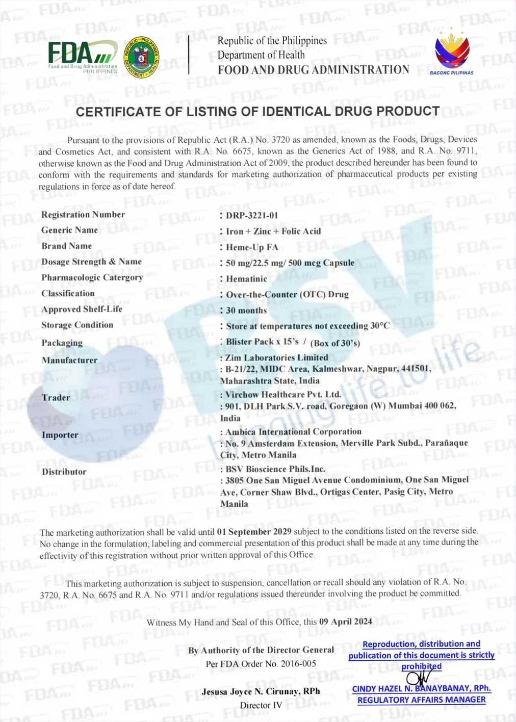 Heme-Up FA iron (in the form of Carbonyl Iron)+ Zinc sulfate, + Folic ...