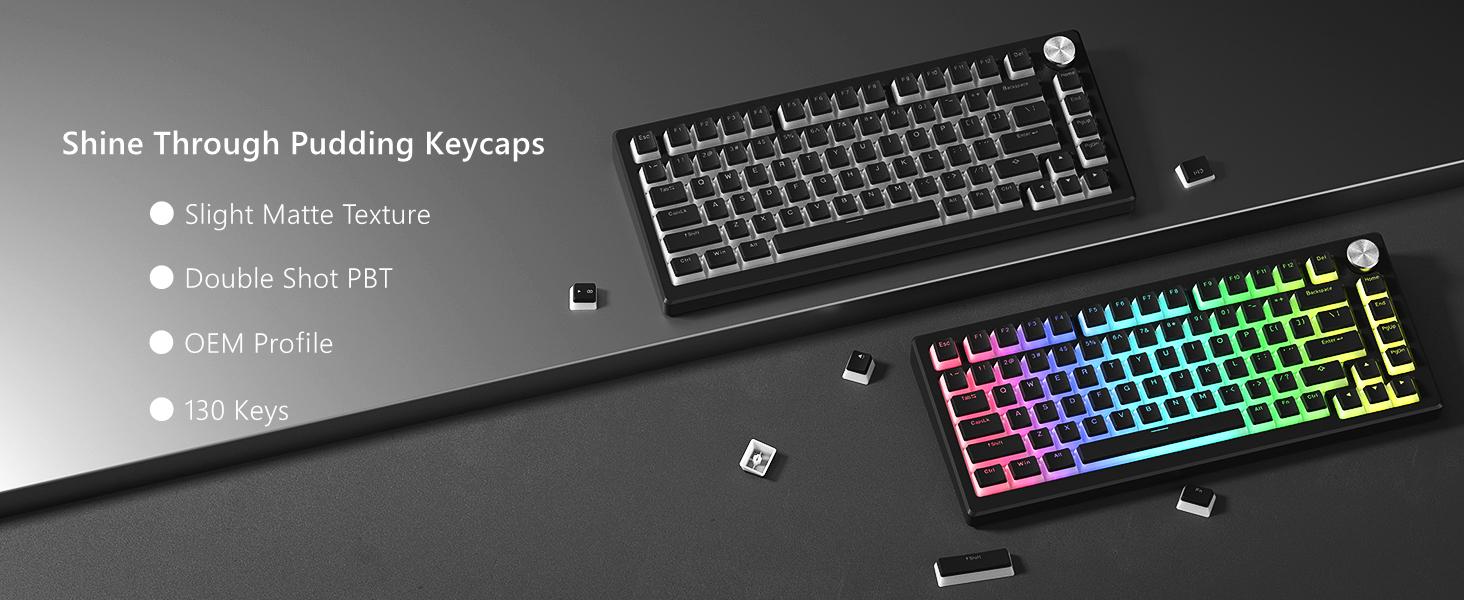 FEKER Pudding Keycaps 130 Keys OEM PBT Backlit Keycap for 61/62/84/87 ...