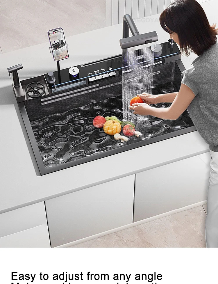 AUX Modern Smart Kitchen Sink Faucet Lababo Stainlessl Steel Piano Sink ...