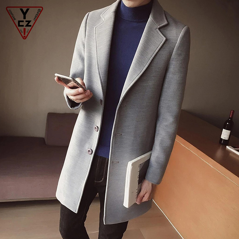 YCZ Men's Long Overcoat Knee Length Lapel Collar Solid Casual Business ...