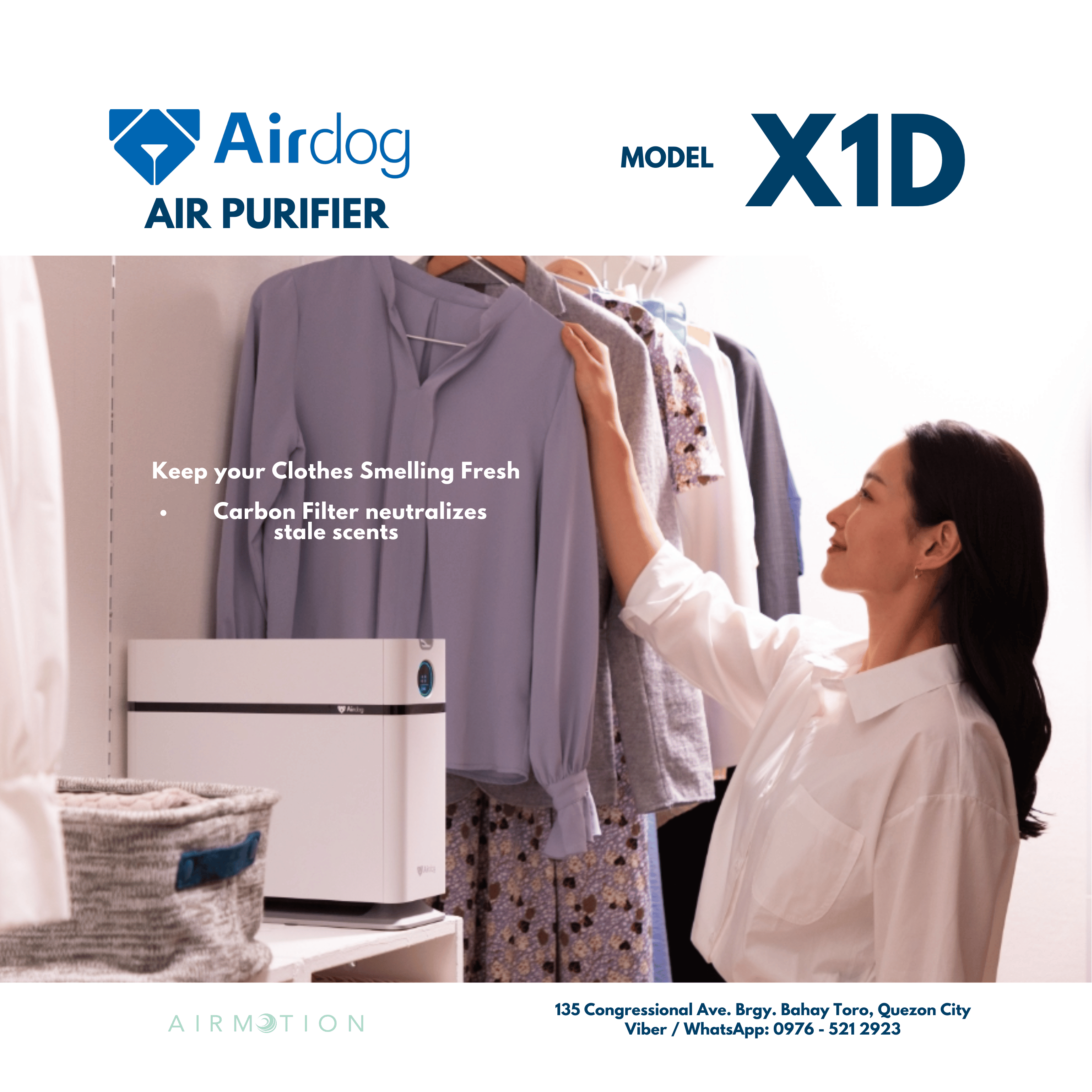 Airdog X1D Air Purifier with Reusable Filters - 15sqm (For Pets, Bedside Table and Toilet Area ...