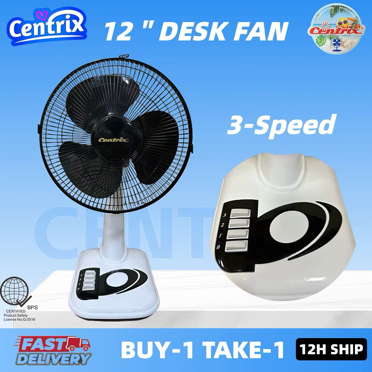 [Centrix] COD BUY-1 TAKE-1 12 inches Black and White Desk Fan with 3 ...