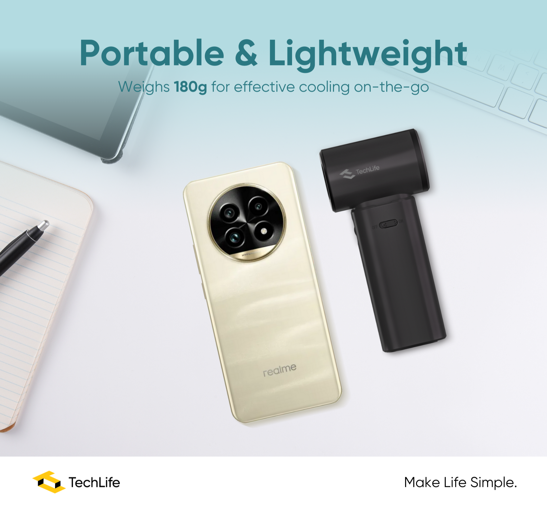 TechLife Handheld Fan Turbo l 100 Speed Levels l Up to 6 Hours Battery ...