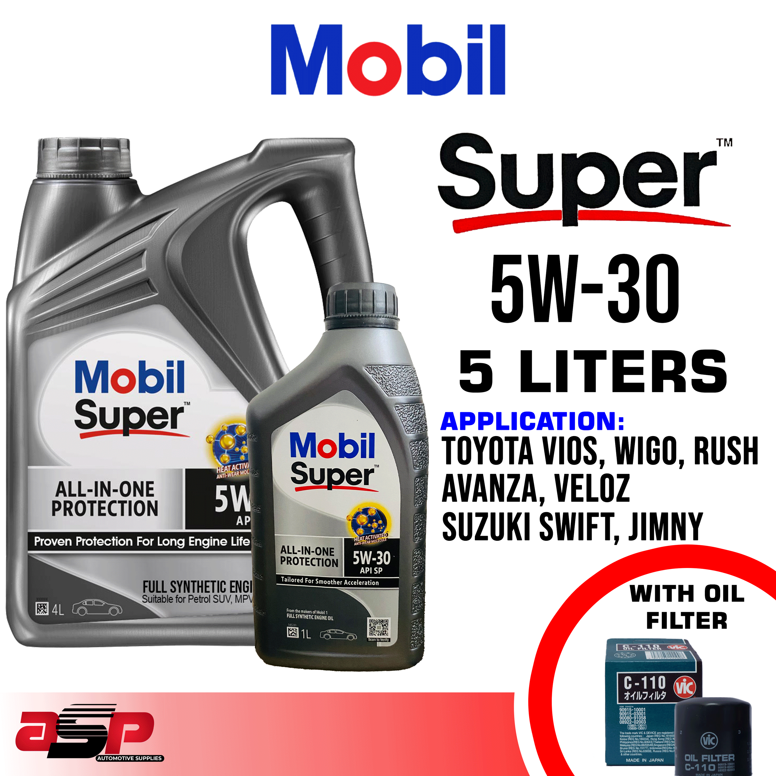 Mobil Super 5W-30 Gasoline Oil 5 Liters for Toyota Vios, Wigo, Avanza ...