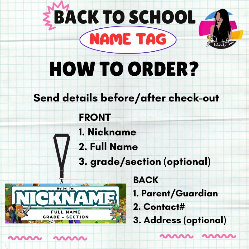 Name Tag Minecraft Laminated - Nameplate for students Back to school ...