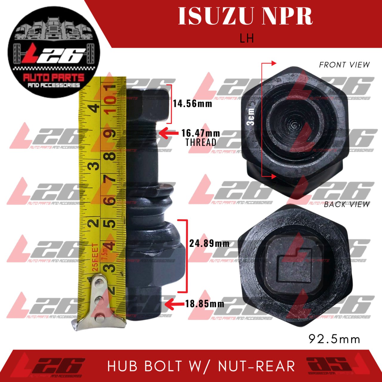Isuzu NPR TRUCK 92.5mm REAR HUB BOLT WITH NUT RH/LH | Shopee Philippines
