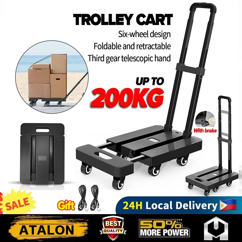 Rules Trolley Cart Foldable with Brake For Heavy Shopping Cart Grocery Adjustable Push Cart ...