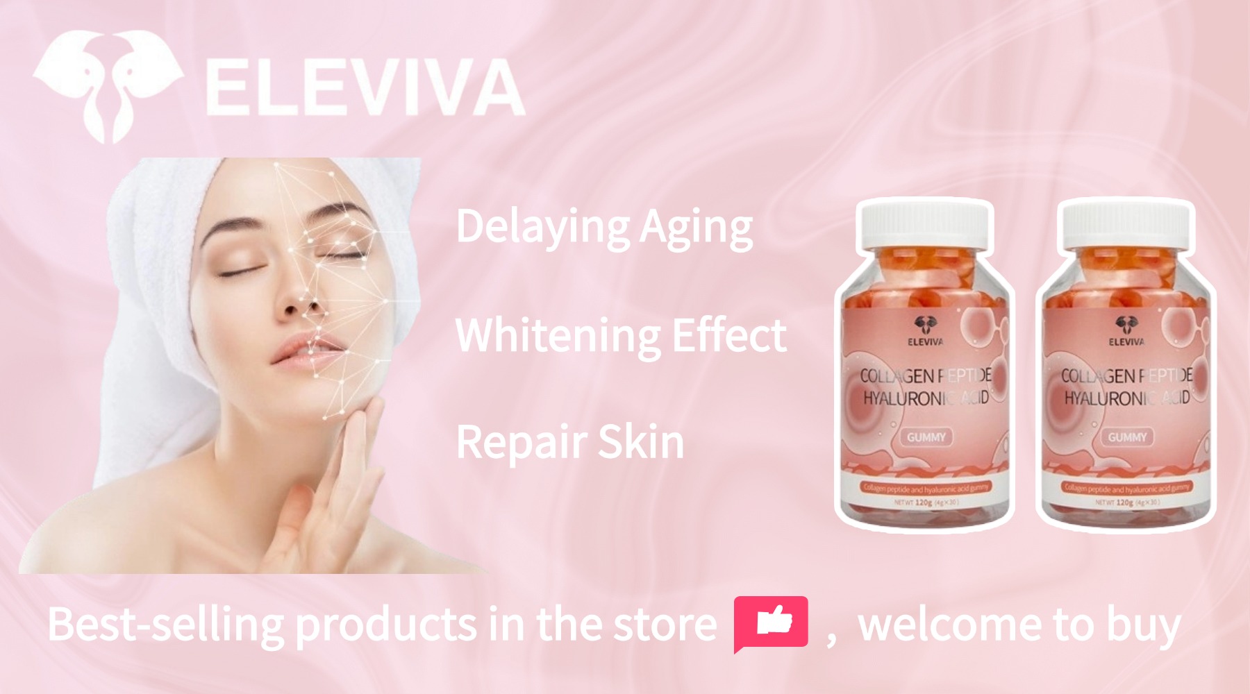 ELEVIVA Hyaluronic Acid Gummy With Collagen And Glutathione Glow ...