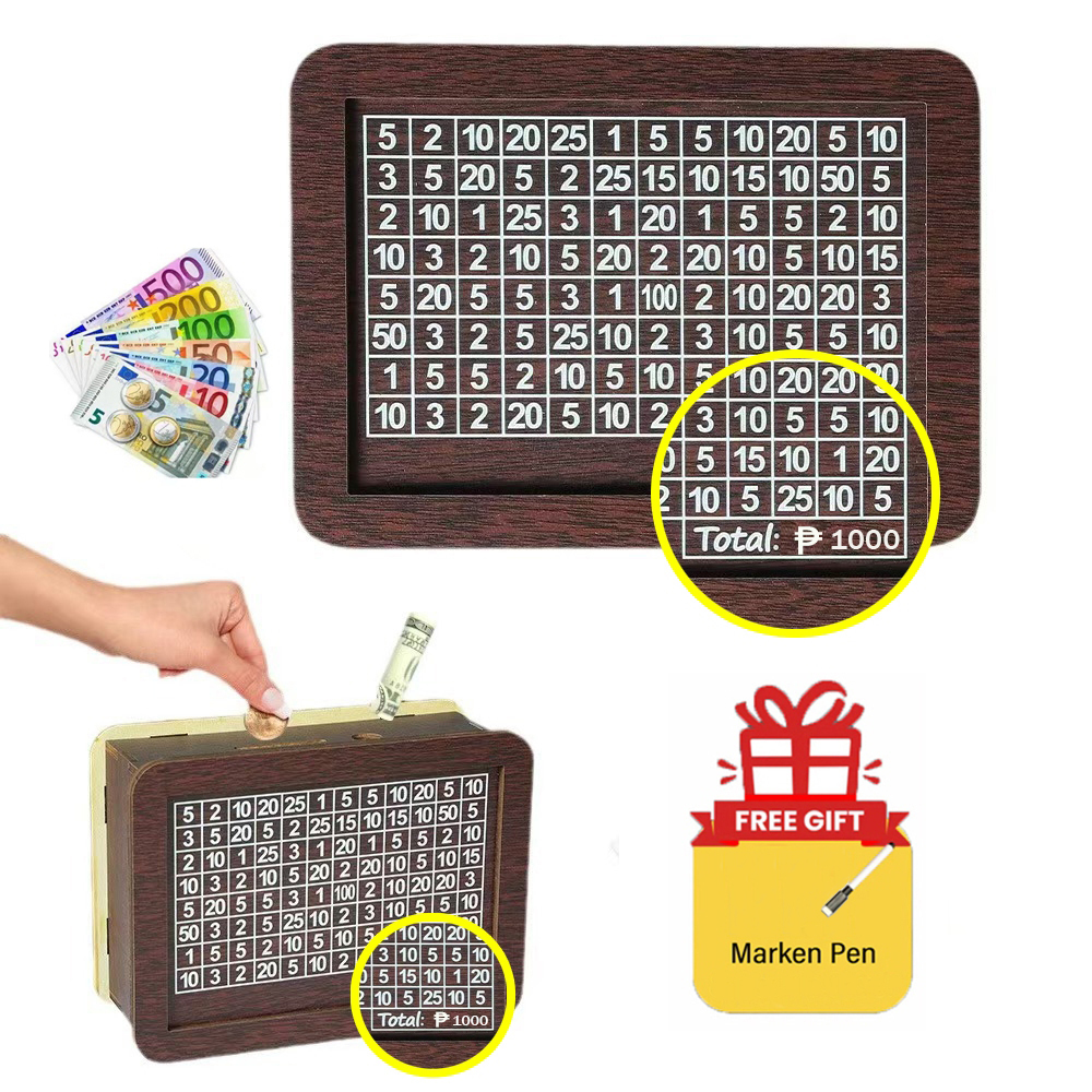 【PHP 10000】Alkansya Ipon Challenge Coin Bank Reusable Wooden Alkansya ...