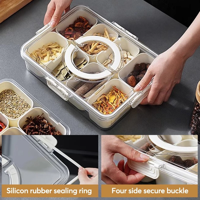 Clear Lid Food Spice Sealed Box Compartments Seasoning Condiments ...