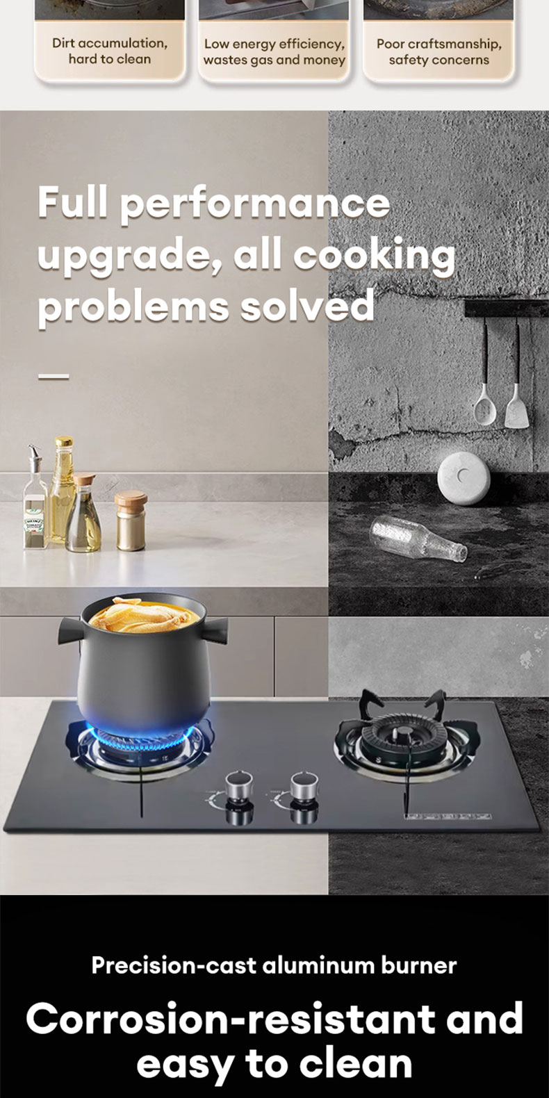 Tixx Gas Stove 4.2KW Ultra Firepower Double Burner Punch-Free Glass ...