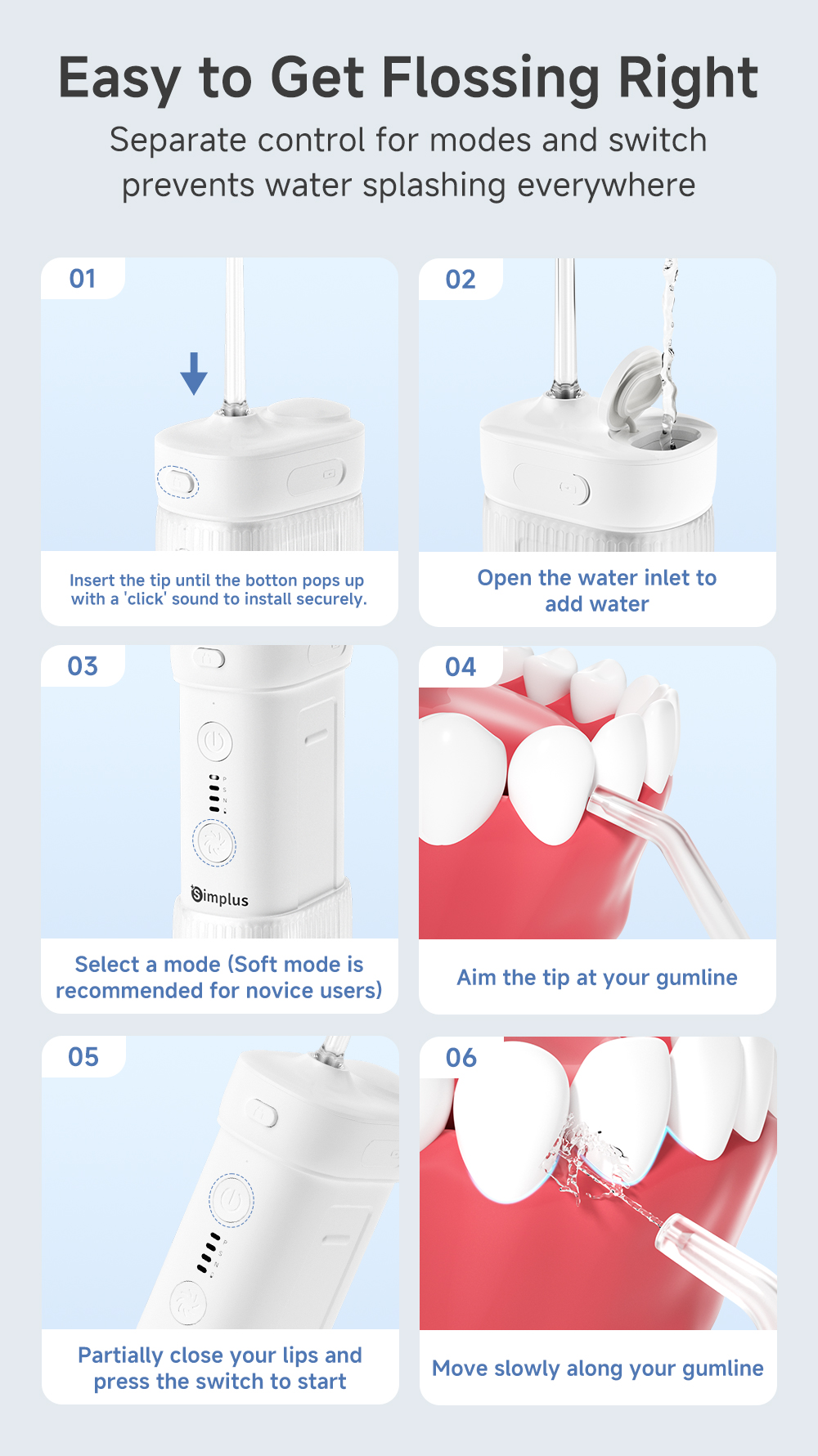 Simplus Water Dental Flosser Cordless Oral Irrigator 200ML Rechargeable ...