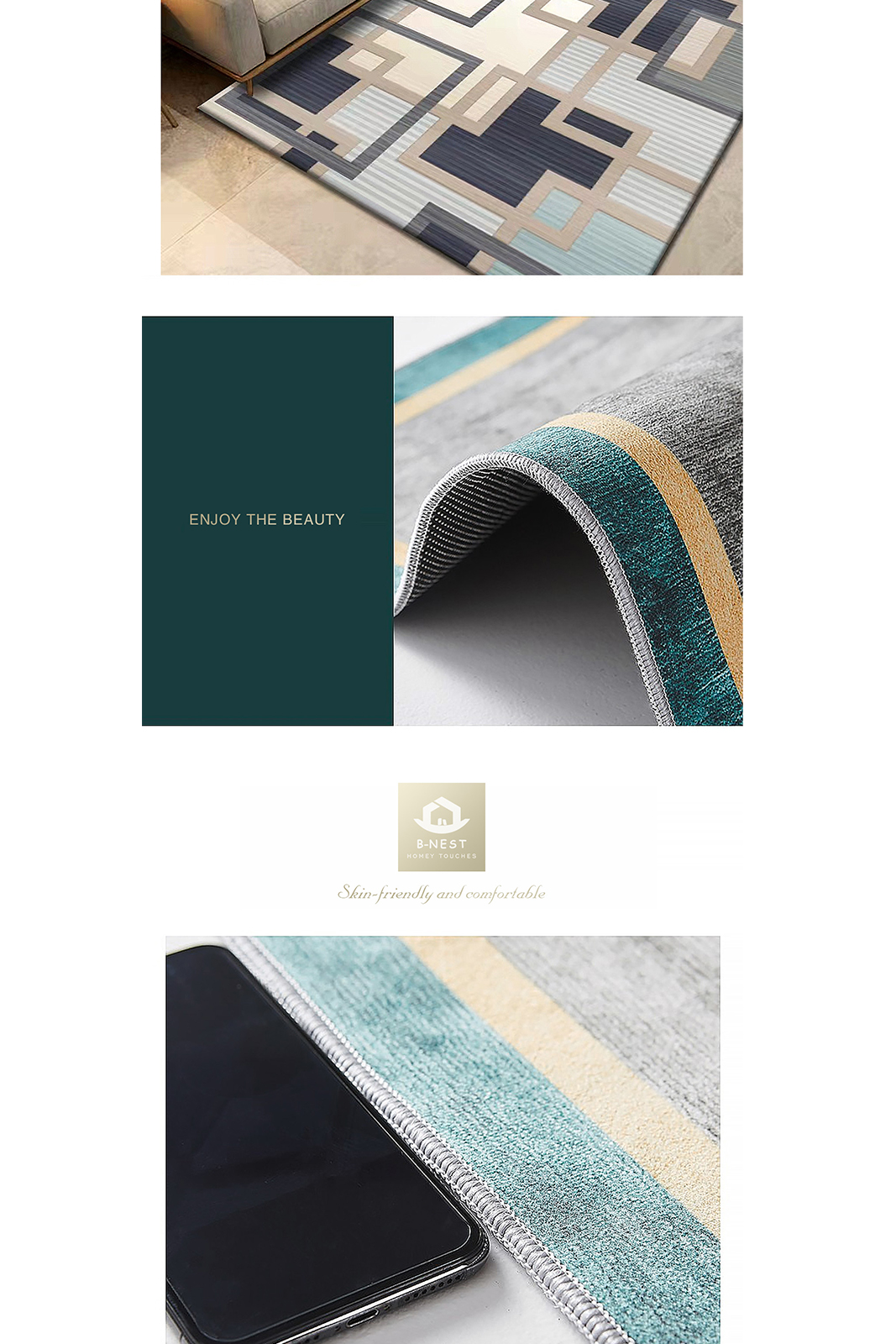 (Roll Up)B-NEST 150X180cm 3D Crystal Velvet Carpet Floor Mat Carpet Rug ...