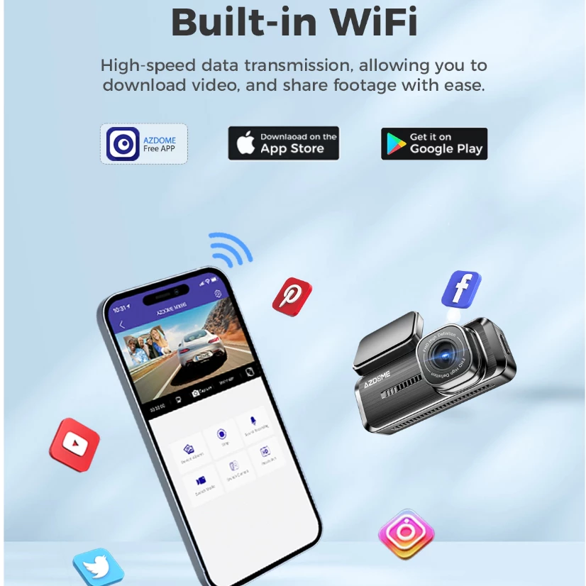 AZDOME M200 Dash Cam 1920*1080P WIFI Built-in G-Sensor 150 Inch Wide ...