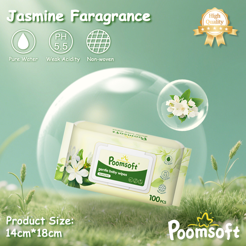 Poomsoft 5 Packs x 100 Sheet Jasmine Scented No-Alcohol Gentle Baby ...