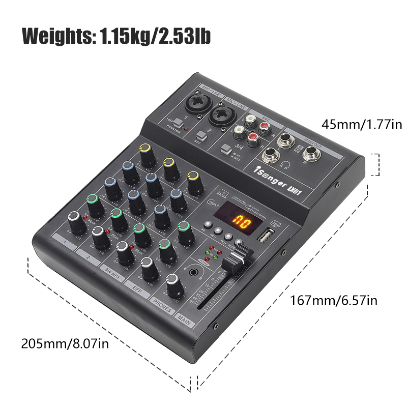 Professional 4/6-Channel Audio Mixer with Bluetooth and USB Integration ...