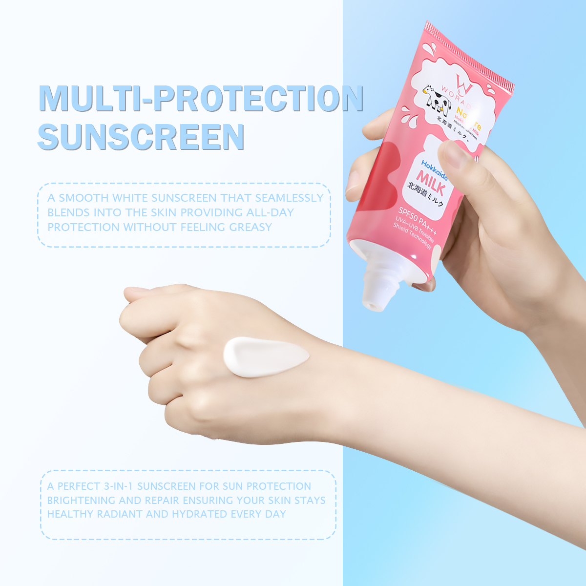 WORADA Hokkaido Milk Sunscreen SPF50PA+++ 50ml Waterproof Long Lasting ...
