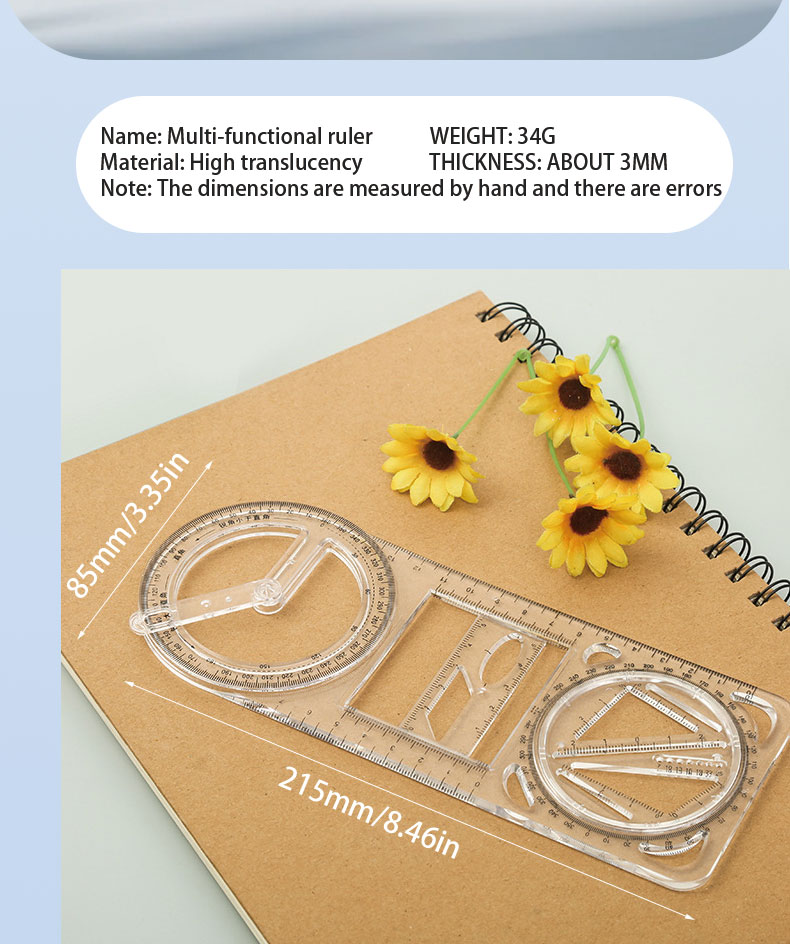 Multi functional 360 ° movable geometric drawing ruler for students ...