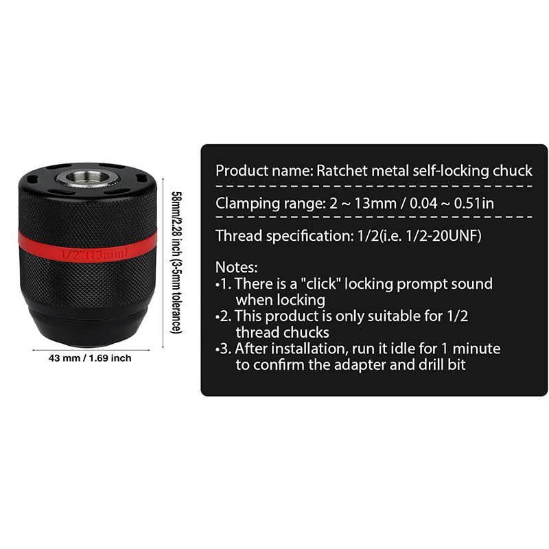 Metal 1/2-20UNF 2-13 mm Keyless Drill Chuck Hex Shank/Socket Square ...